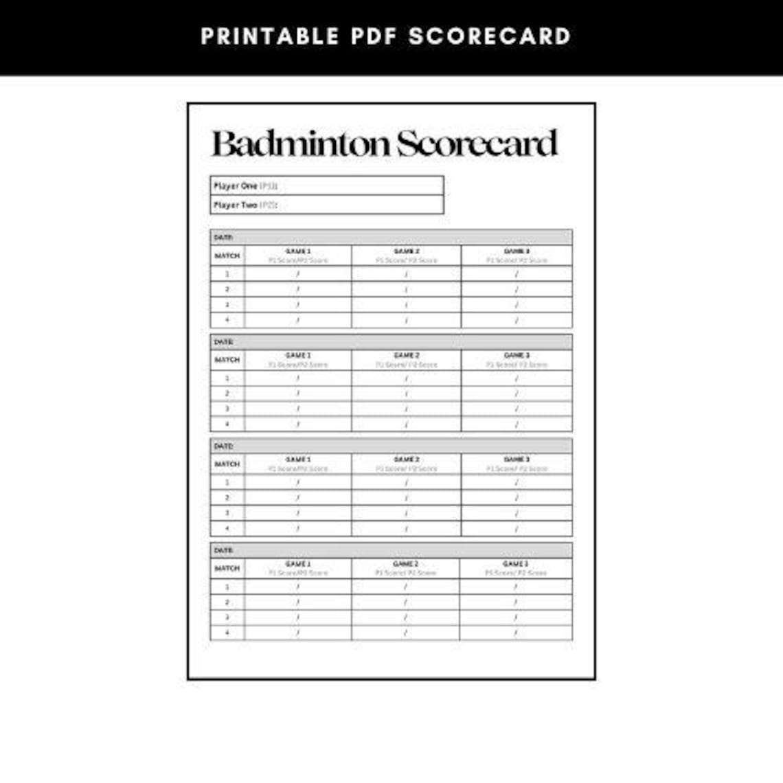 Badminton | Printable Scorecard | A4 - Etsy