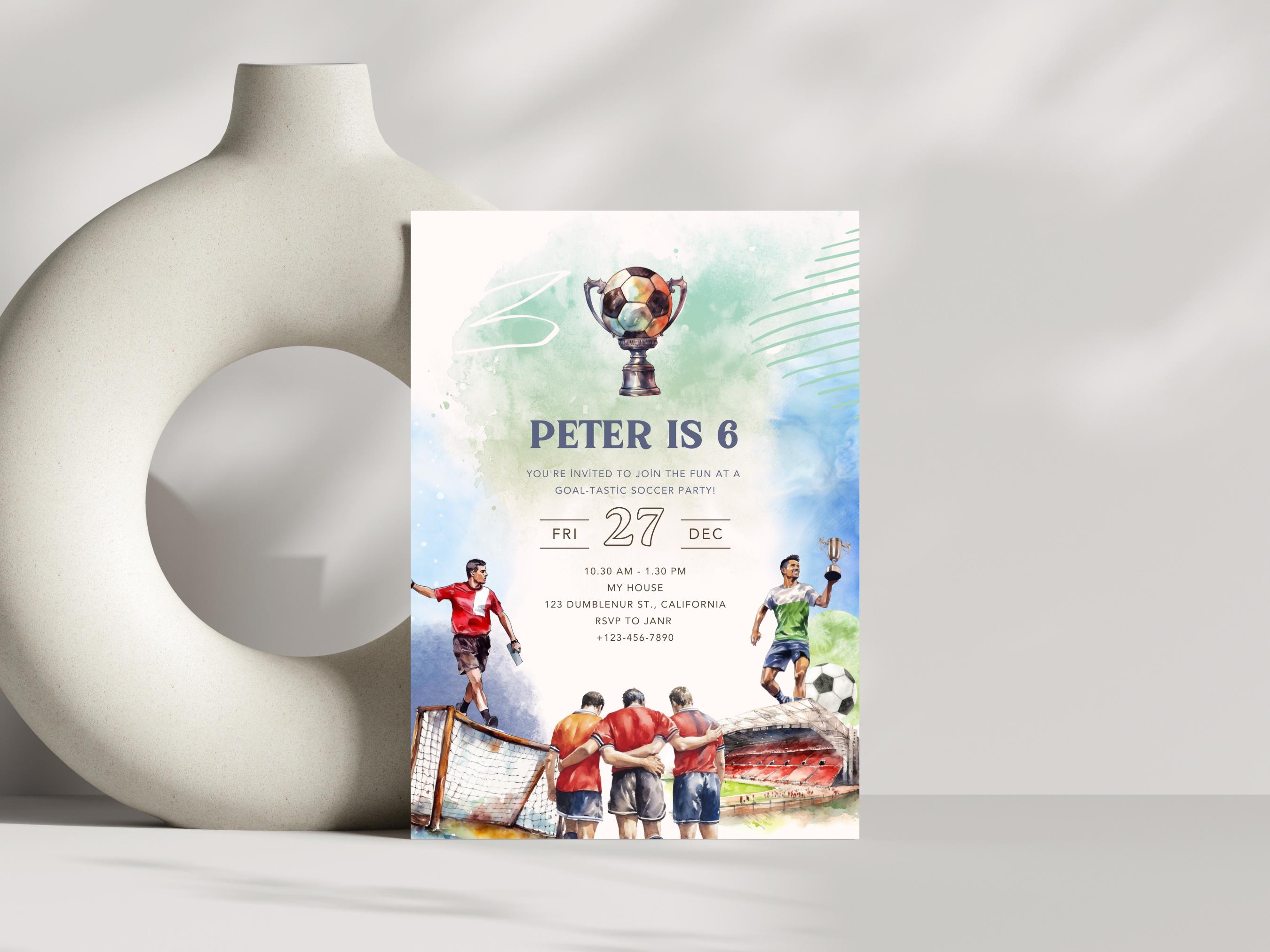 Soccer Football Field Birthday Party Invite, Shirt Ball Theme, Instant ...