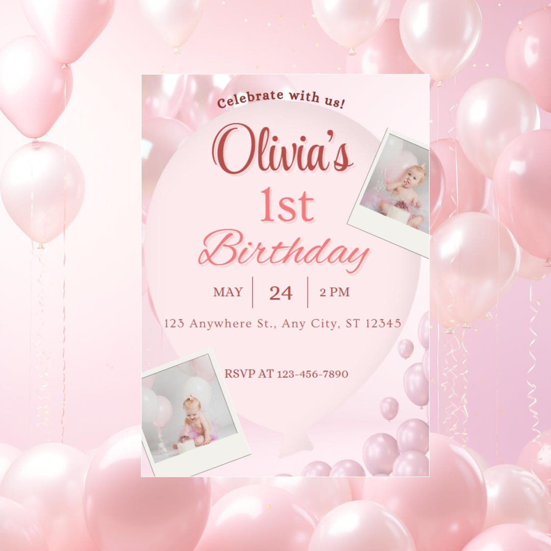 Editable First Birthday Invitation | One Year Old Photo Invite | Baby ...