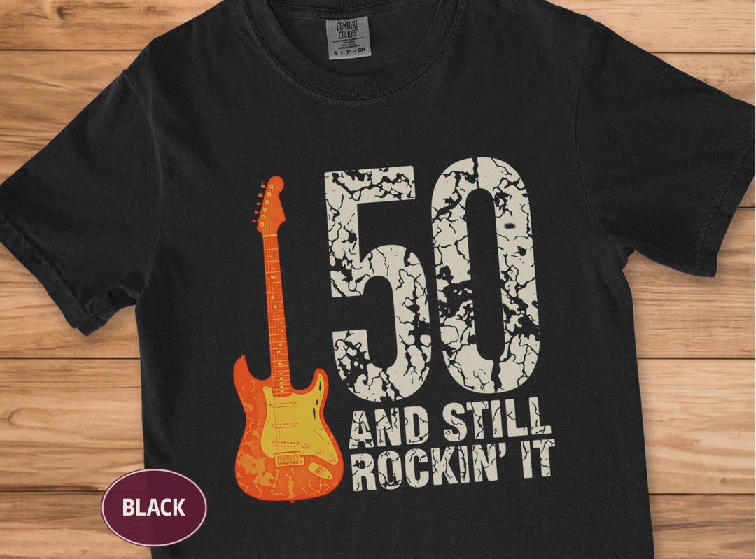 50th Birthday Rock N Roll Tee, Retro Guitar Graphic, Comfort Colors ...