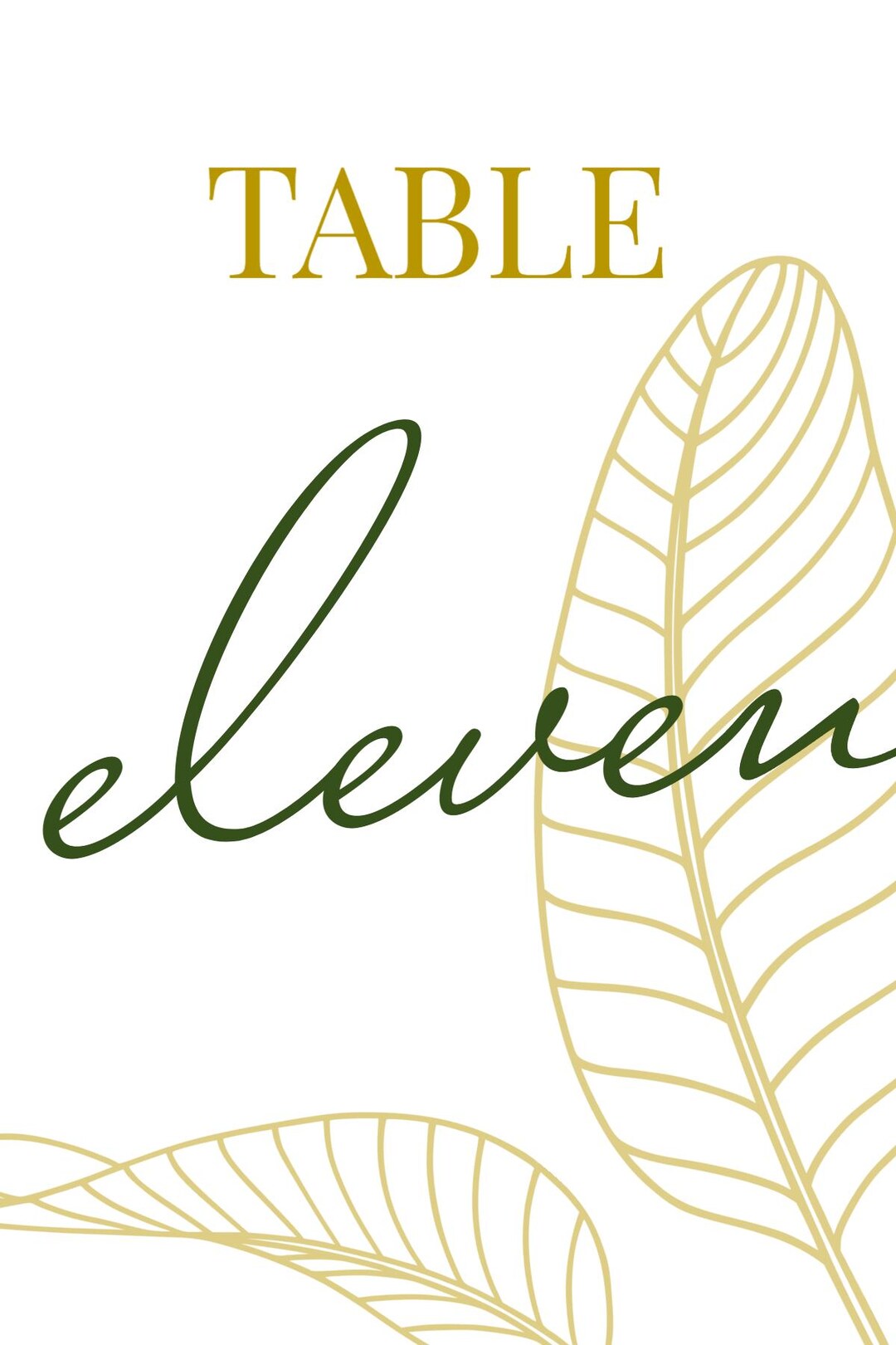 Wedding Table Signs Table 11 Numbers Green and Gold Bird of Paradise ...