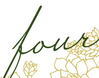 Wedding Table Signs Table 11 Numbers Green and Gold Bird of Paradise ...