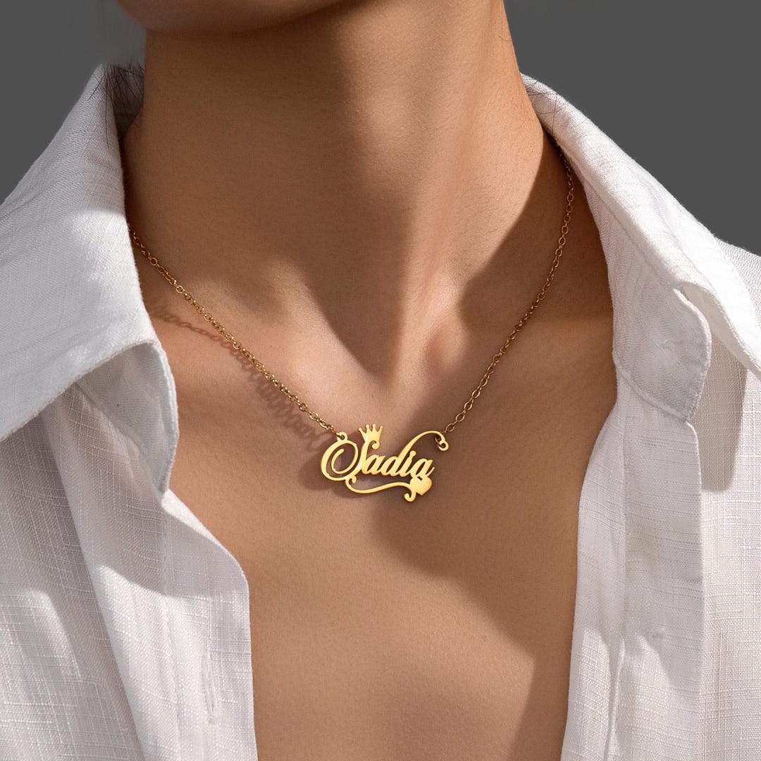 Gold Crown Name Necklace/custom Heart Nameplate Pendant/birthday Gift ...