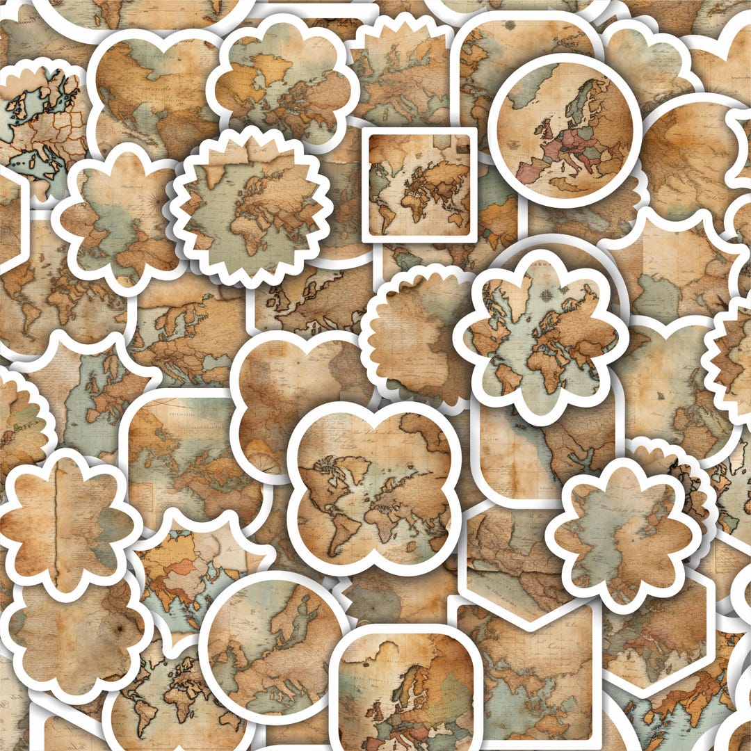 100 Pcs. Vintage Maps Stickers – Retro Map Designs for Journals ...