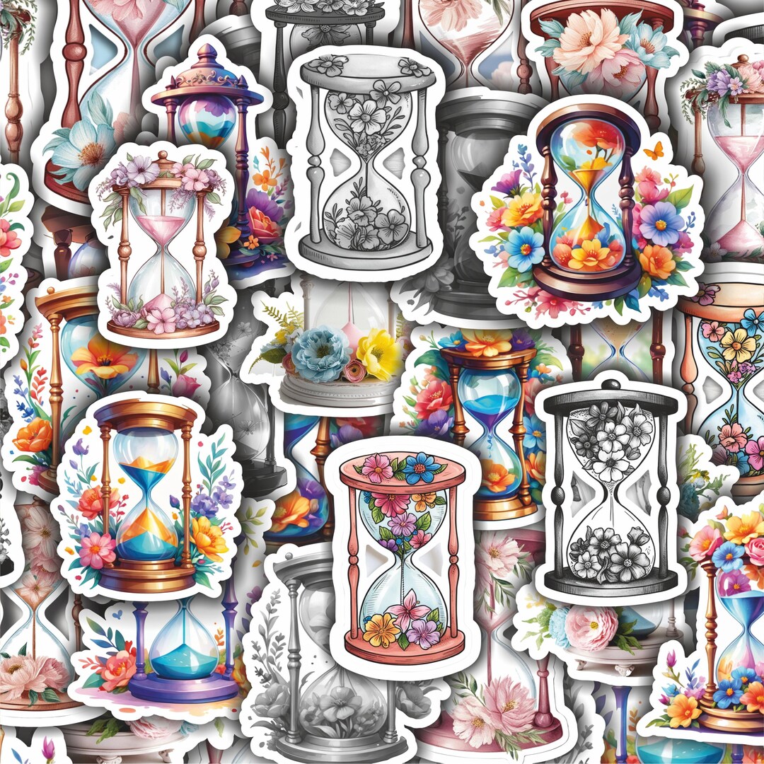 Floral Hourglasses Stickers – 30 Pcs. Elegant Flower Hourglass Designs ...