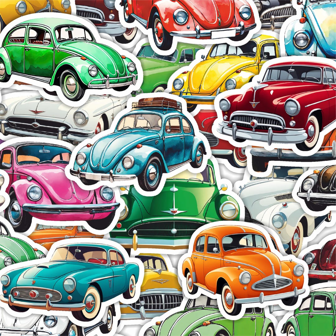 Retro Cars Sticker Pack of 40 | Vintage Car Stickers | Classic Car ...