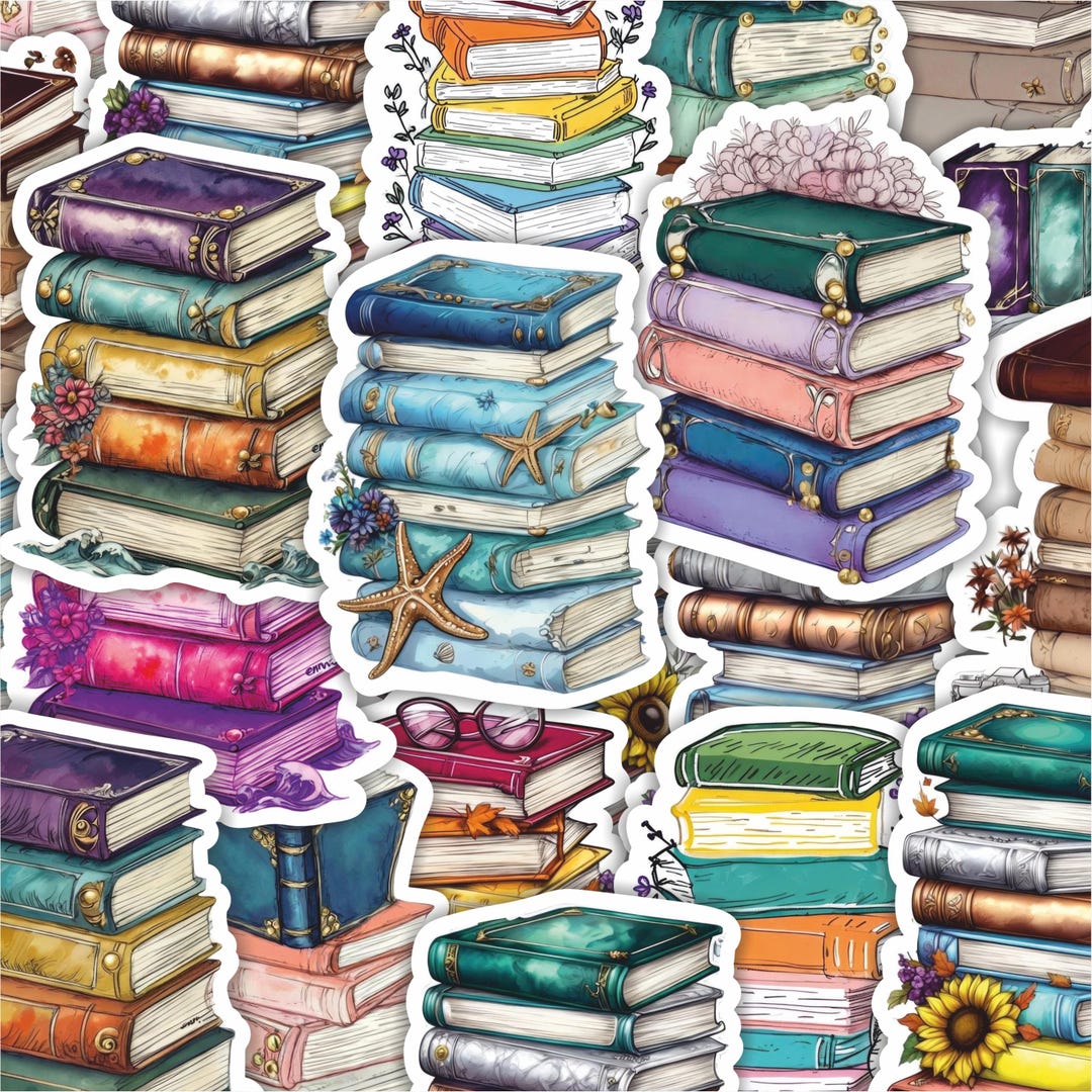 Stacked Books Sticker Pack of 30 | Bookish Stickers | Library Stickers ...