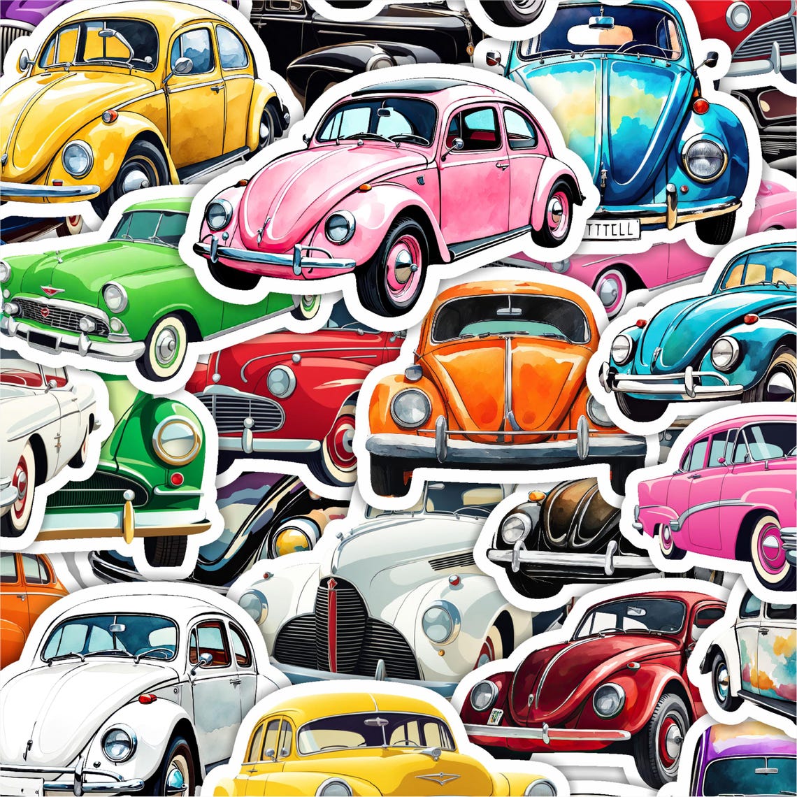 Retro Cars Sticker Pack of 40 | Vintage Car Stickers | Classic Car ...