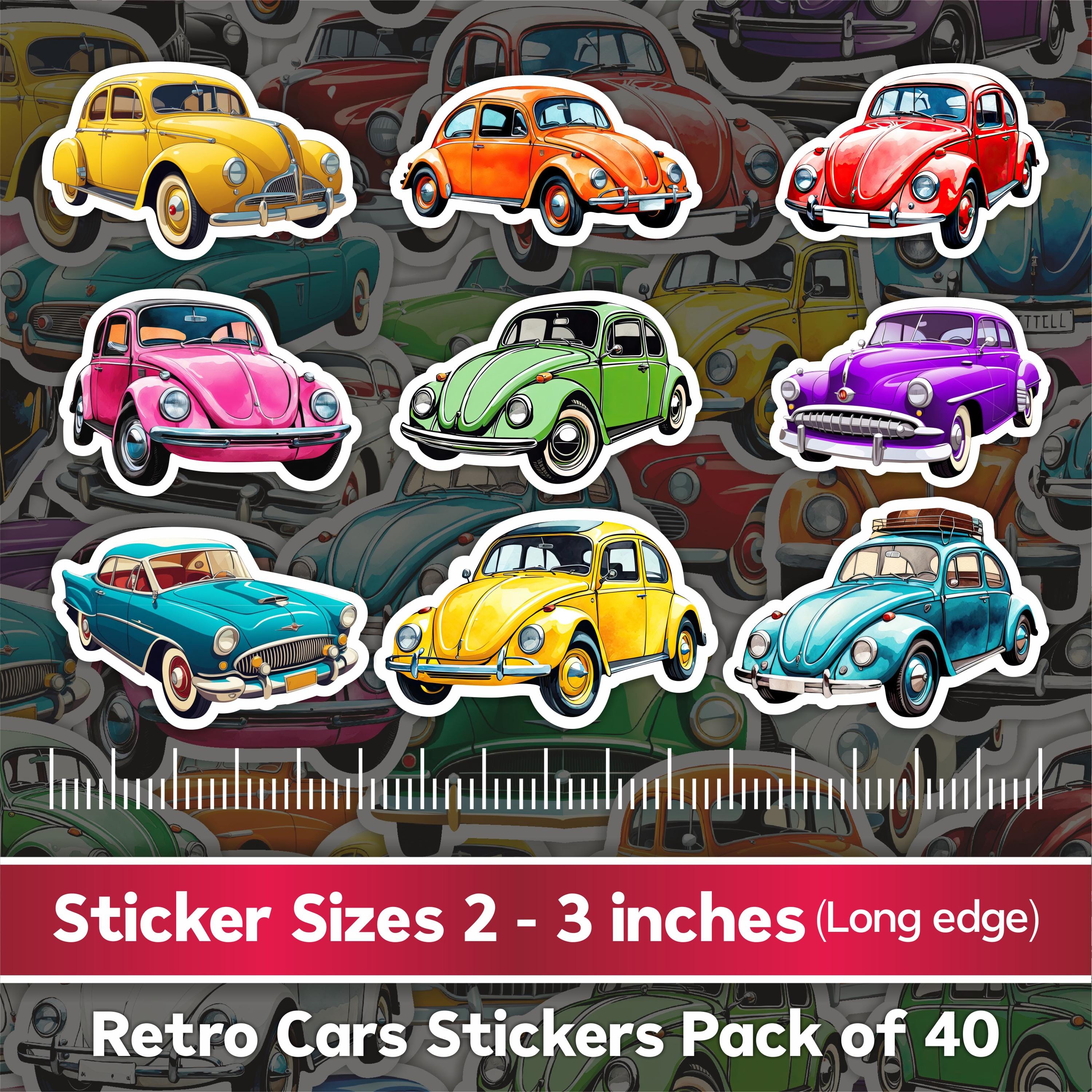 Retro Cars Sticker Pack of 40 | Vintage Car Stickers | Classic Car ...