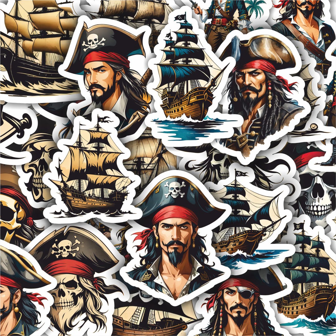 Pirates Sticker Pack of 30 – Pirate and Ship Vinyl Stickers, Adventure ...
