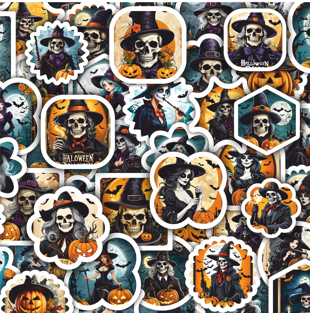 100 Pcs. Halloween Skull Stickers – Spooky Skull Designs for Laptops ...