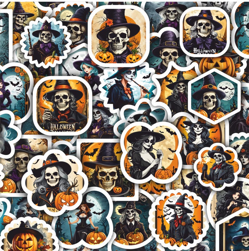 100 Pcs. Halloween Skull Stickers – Spooky Skull Designs for Laptops ...