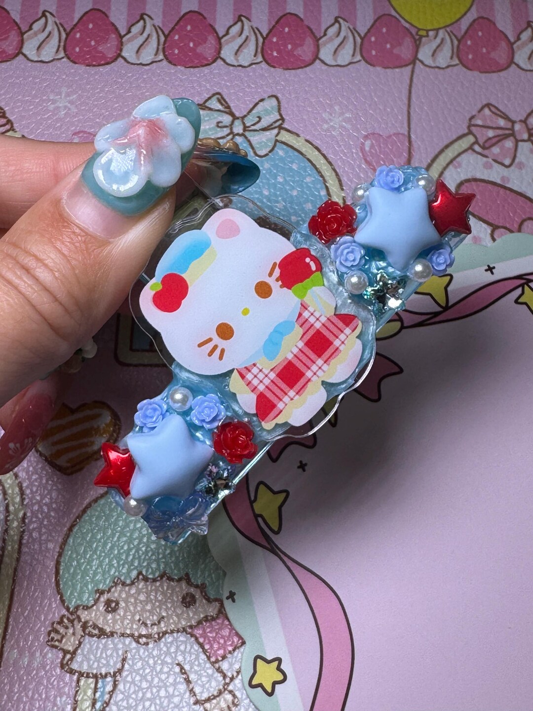 Kawaii Charm Binder Clip: Hello Kitty Caramel Apple Blue - Etsy