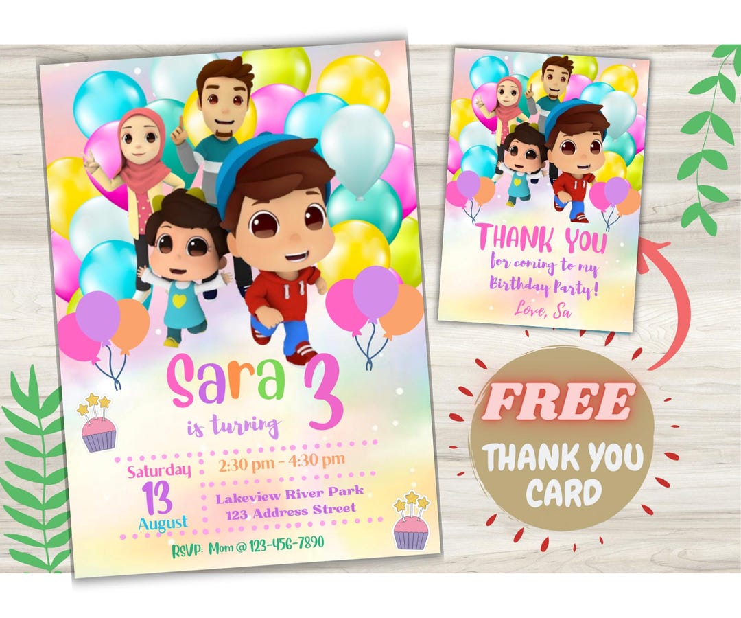 Editable Omar and Hana Birthday Invitation, Digital Kids Birthday ...