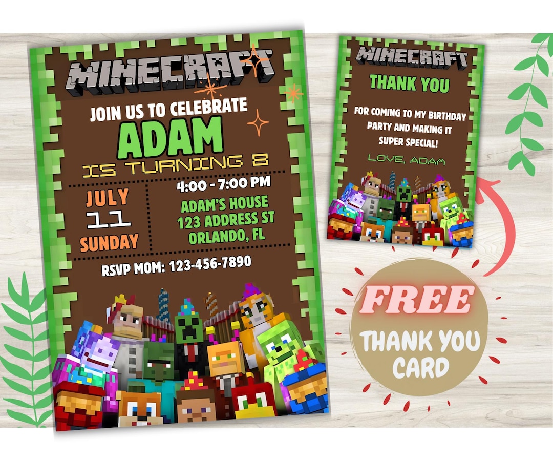 Editable Minecraft Birthday Invitation, Minecrafter Birthday ...