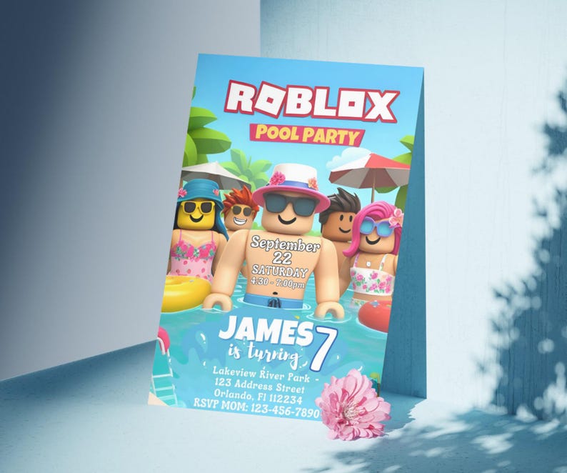 Roblox Invitation, Roblox Pool Party Invite, Game Party Roblox Boys ...