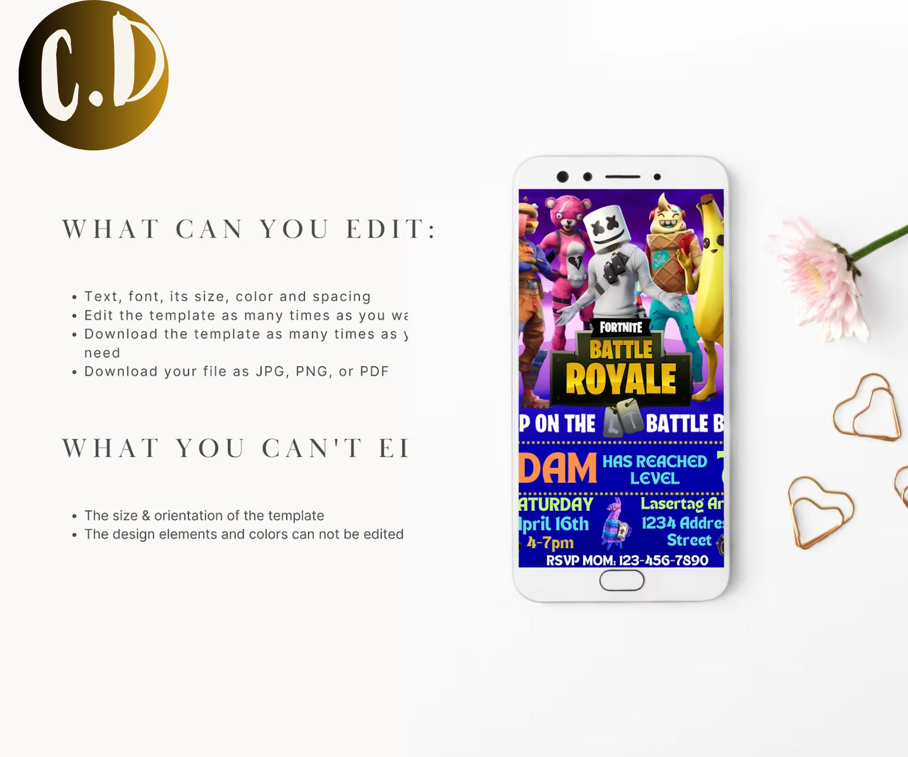 Editable Fort Game Birthday Invitation | Fort Nite Birthday Party ...