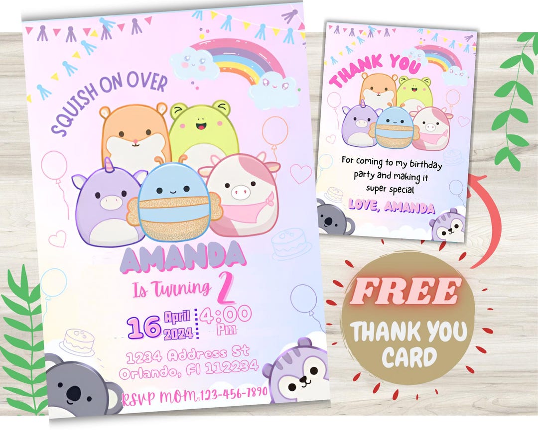 Editable Squishmallow Birthday Invitation, Squishmallow Invitation ...