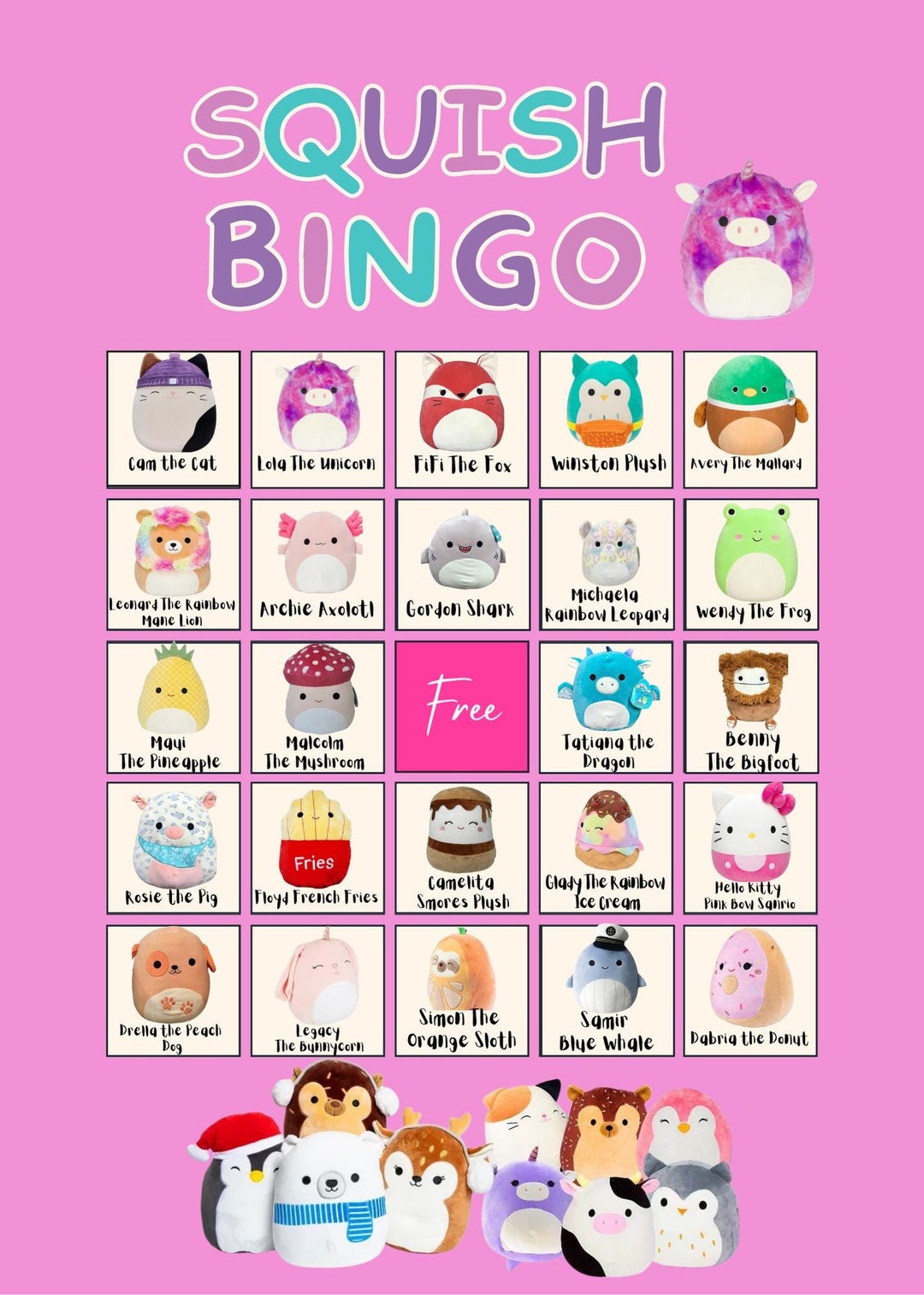 Kids Bingo - Printable - Instant Download - Squish Bingo - Birthday ...