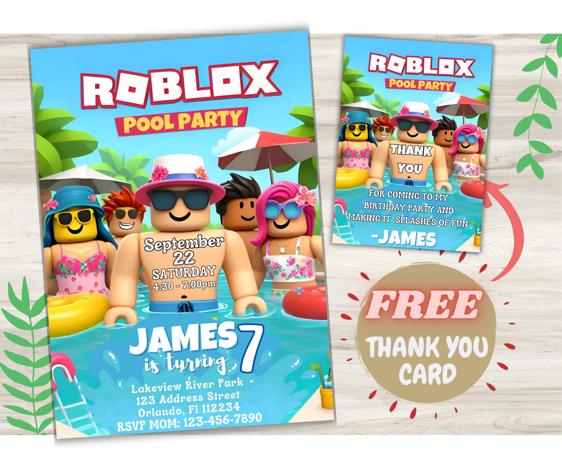 Roblox Invitation, Roblox Pool Party Invite, Game Party Roblox Boys ...
