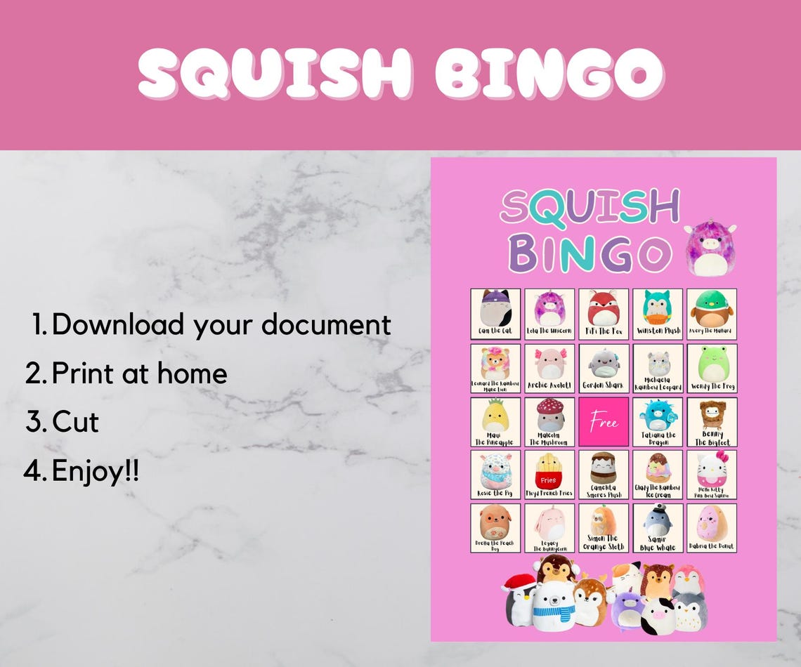 Kids Bingo - Printable - Instant Download - Squish Bingo - Birthday ...