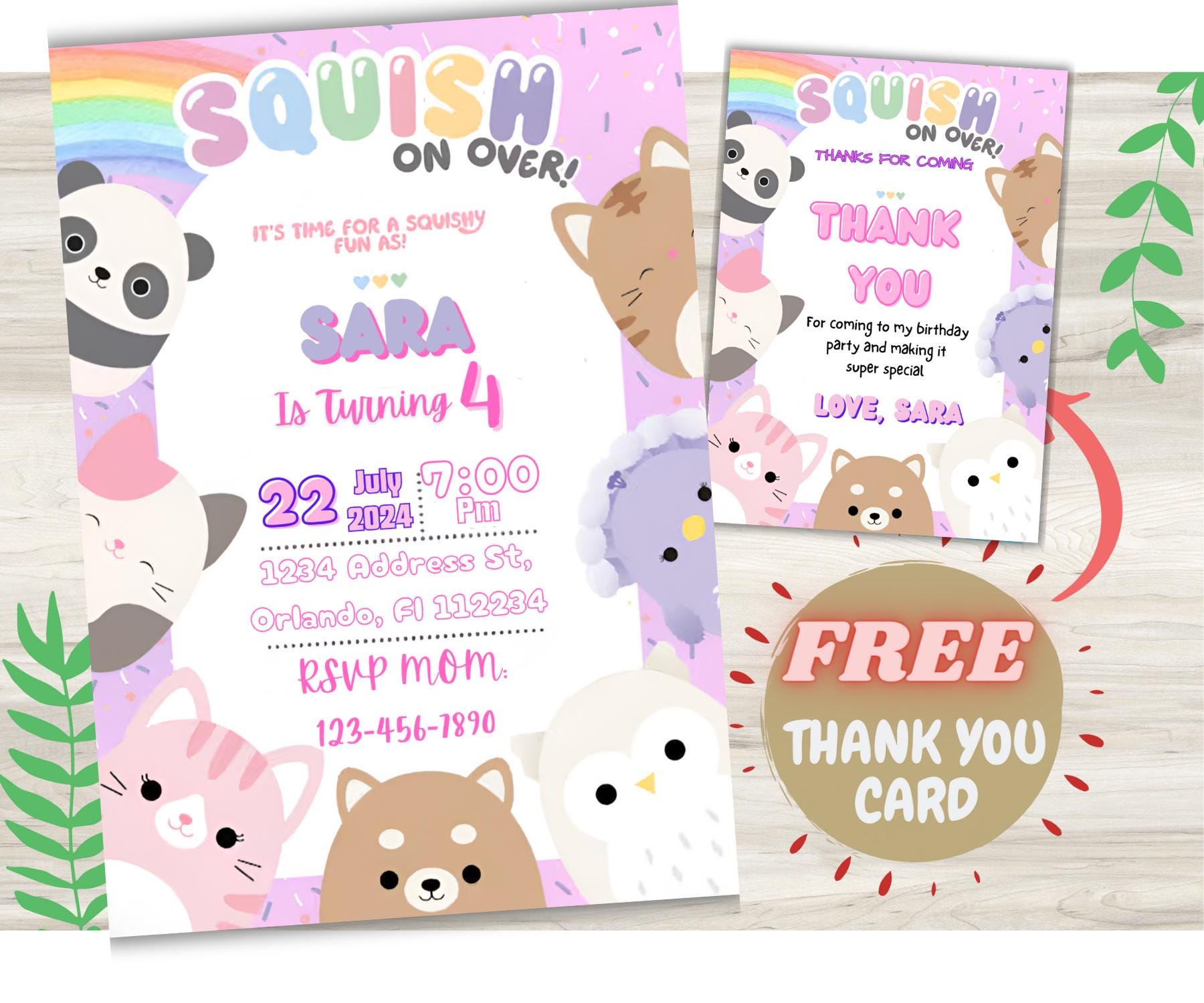 Editable Squishmallow Birthday Invitation, Squishmallow Invitation ...