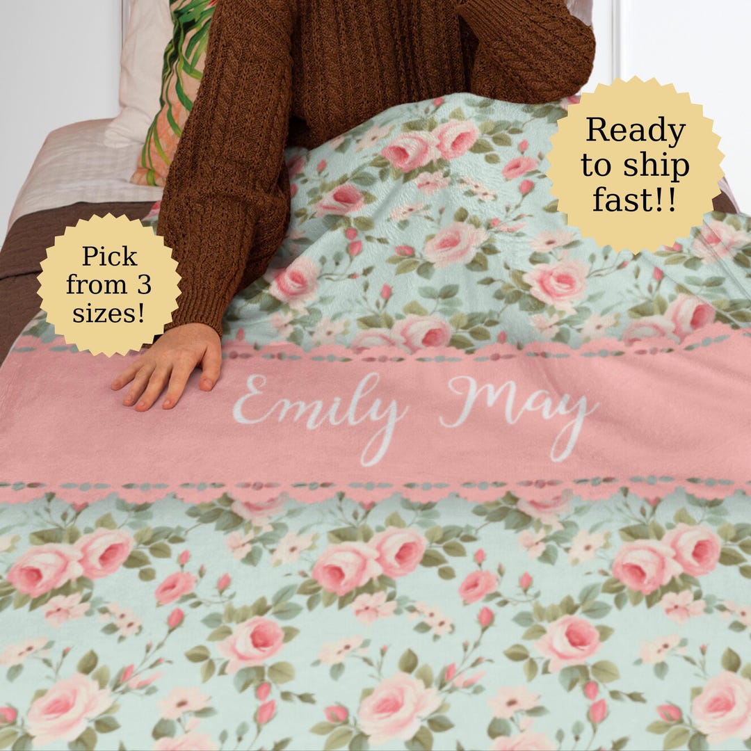 Personalized Rose Tween Blanket Teen Girl Toile Floral Gift Idea Tween ...