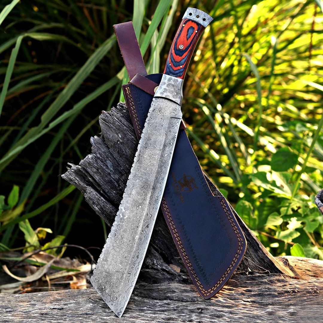 Rain Drop Machete Custom Handmade Damascus Steel Machete With Leather ...