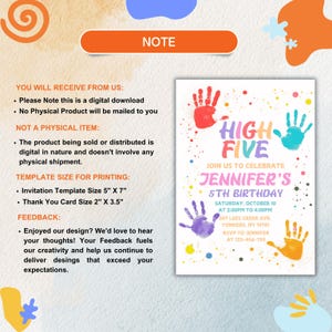 Editable Hi Five Birthday Invitation, Hi Five 5th Birthday Invite, High ...