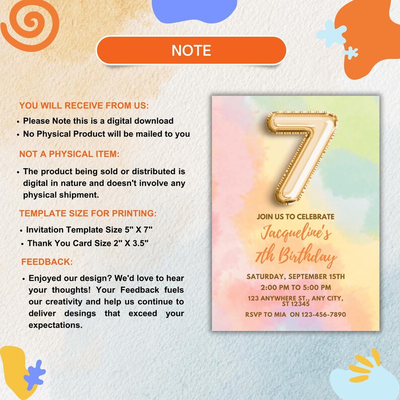 Editable 7th Birthday Invitation Template, 7th Birthday Party Girls ...