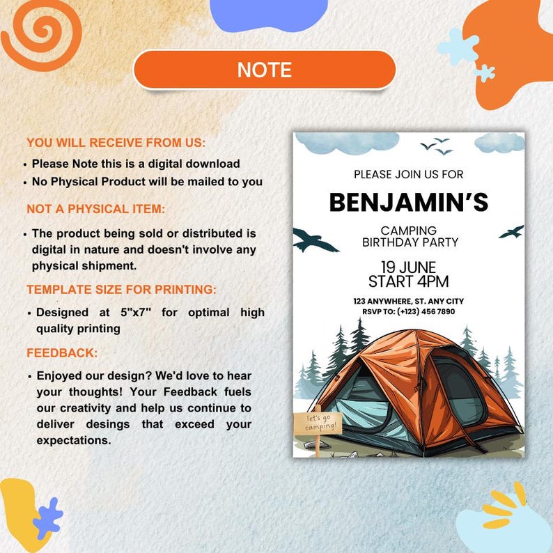 Editable Camping Birthday Party Invitation Template (digital Download ...