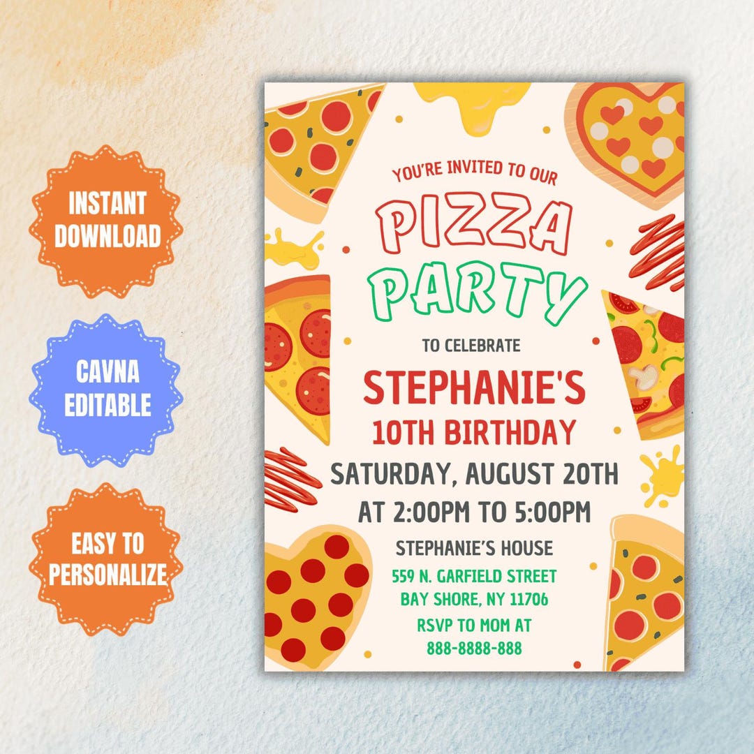 Editable Pizza Party Invitation, Pizza Birthday Party Invite, Any Age ...