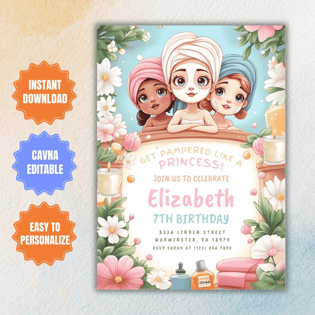Editable Spa Party Invitation, Spa Girls Birthday Invitation, Tween ...