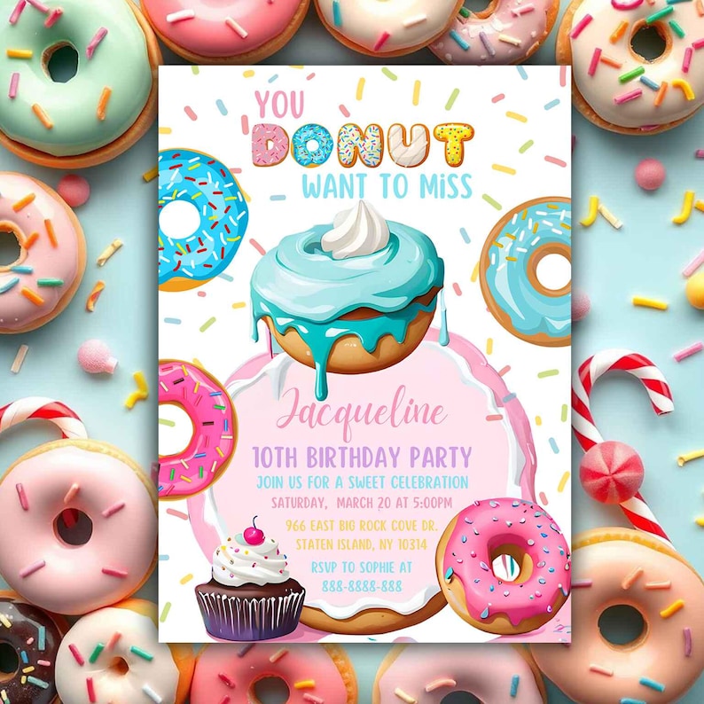 Editable Donut Birthday Party Invitation, Pink Donut Birthday Invite ...