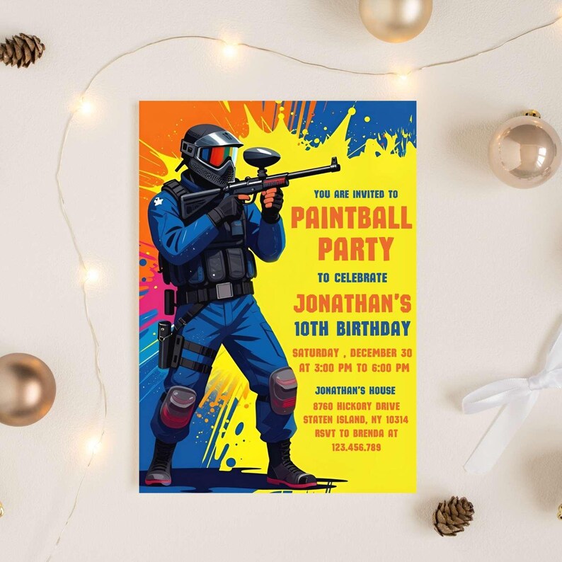 Editable Paintball Birthday Invitation, Paint Ball Teens Party Template ...