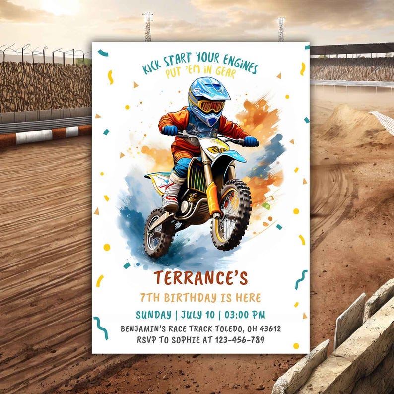 Editable Dirt Bike Birthday Invitation: Motocross Party Theme (instant ...