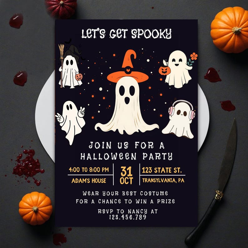 Editable Halloween Birthday Invitation, Halloween Ghost Invitation ...
