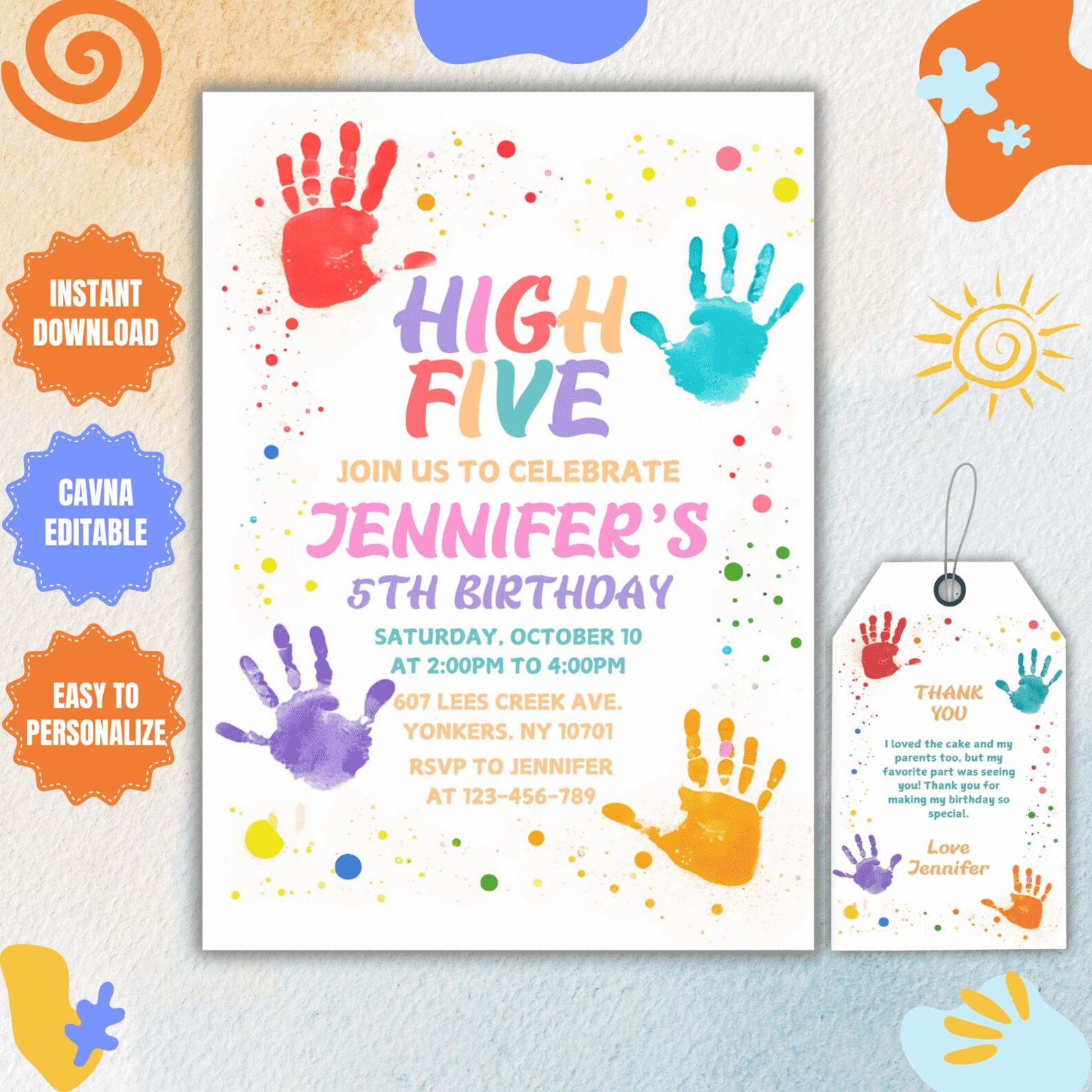 Editable Hi Five Birthday Invitation, Hi Five 5th Birthday Invite, High ...