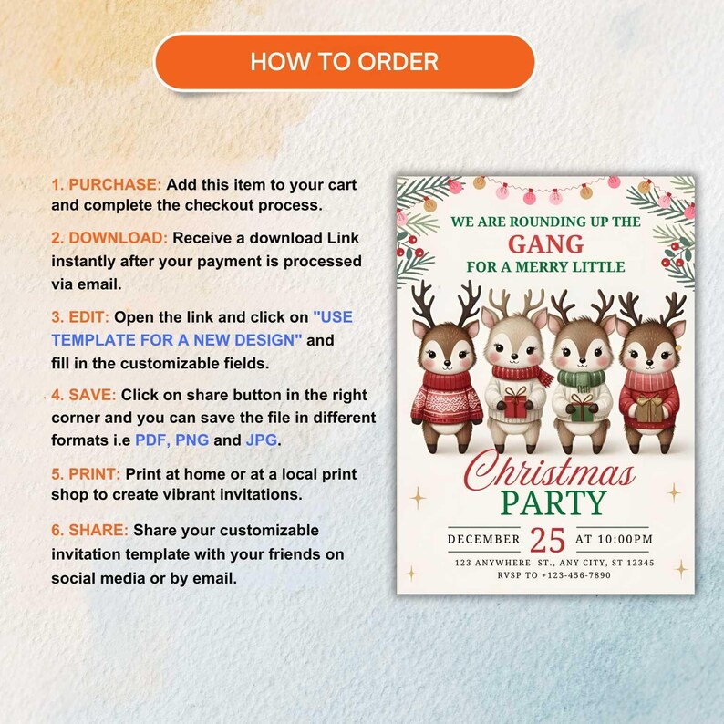 Editable Reindeer Christmas Party Invitation, Festive Holiday Template ...