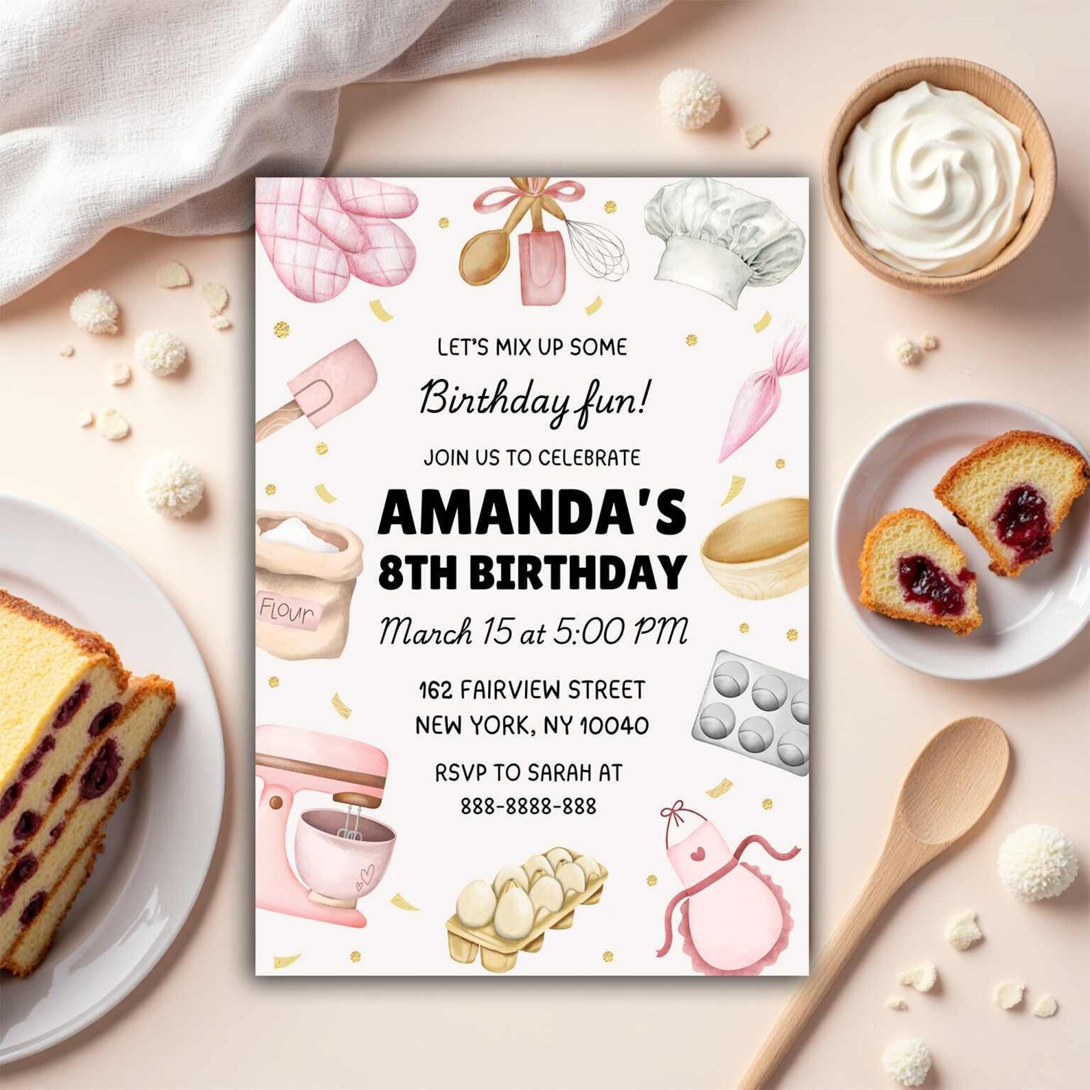 Editable Baking Birthday Invitation Template: Pink Kitchen Party ...