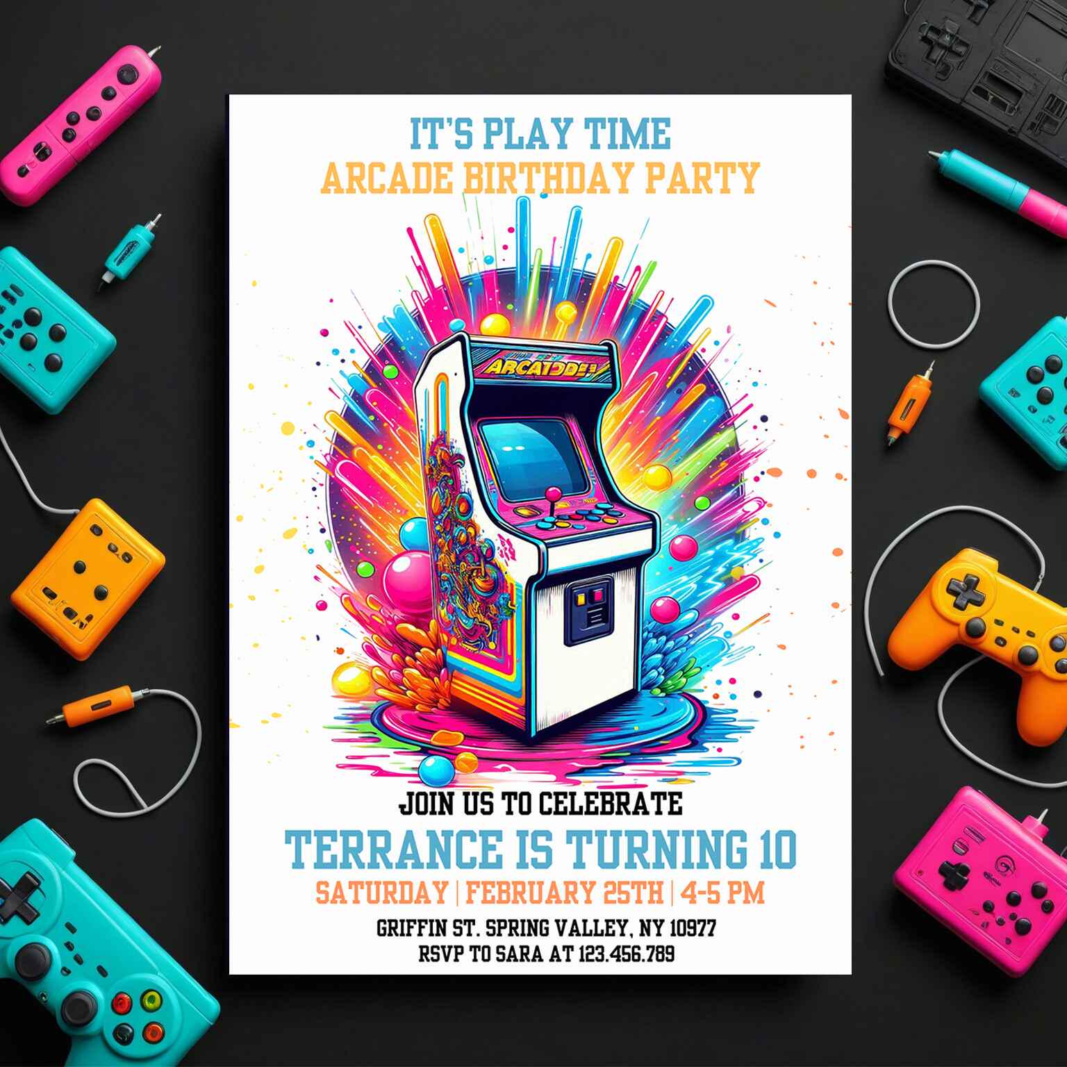 Editable Arcade Birthday Invitation Template, Retro Gaming Boy, Girl ...