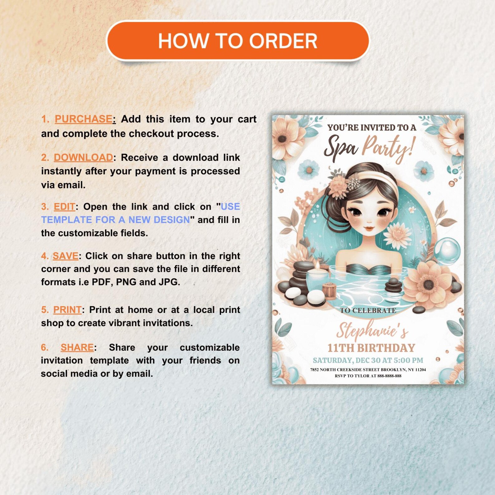 Editable Pamper Birthday Party Invitation, Join Us for A Spa Party ...