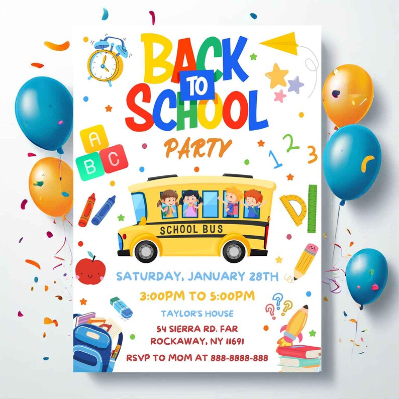 Editable Back to School Party Invitation Template (digital Download) - Etsy