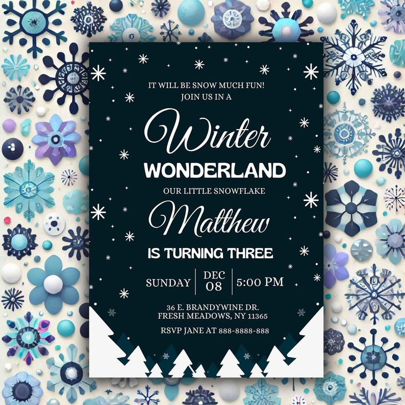 Editable Winter Wonderland Birthday Party Invitation, Frozen Invite ...