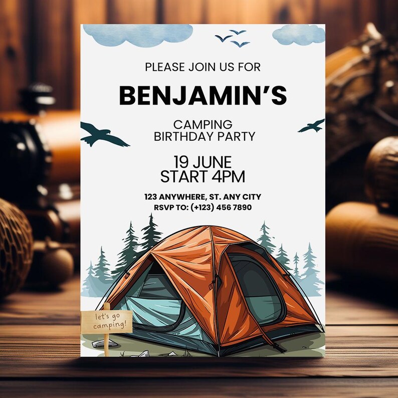 Editable Camping Birthday Party Invitation Template (digital Download ...