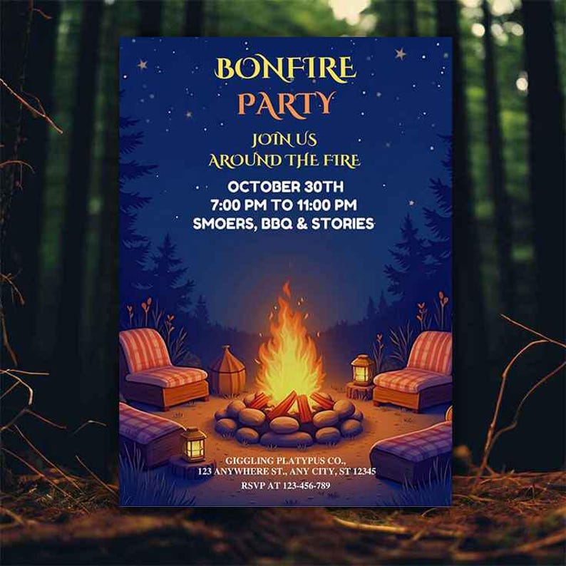 Editable Backyard Bonfire Invite, Backyard Bonfire Party Invitation ...
