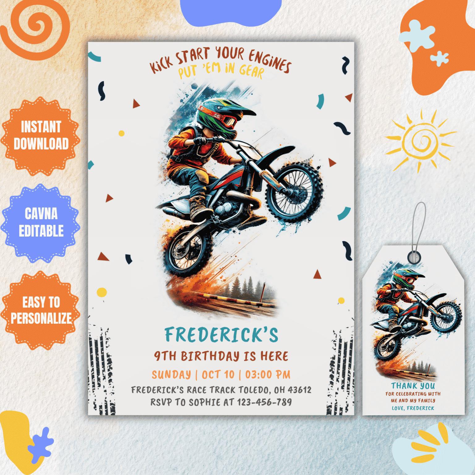 Editable Motorbike Birthday Party Invitation, Boys Dirt Bike Invite ...