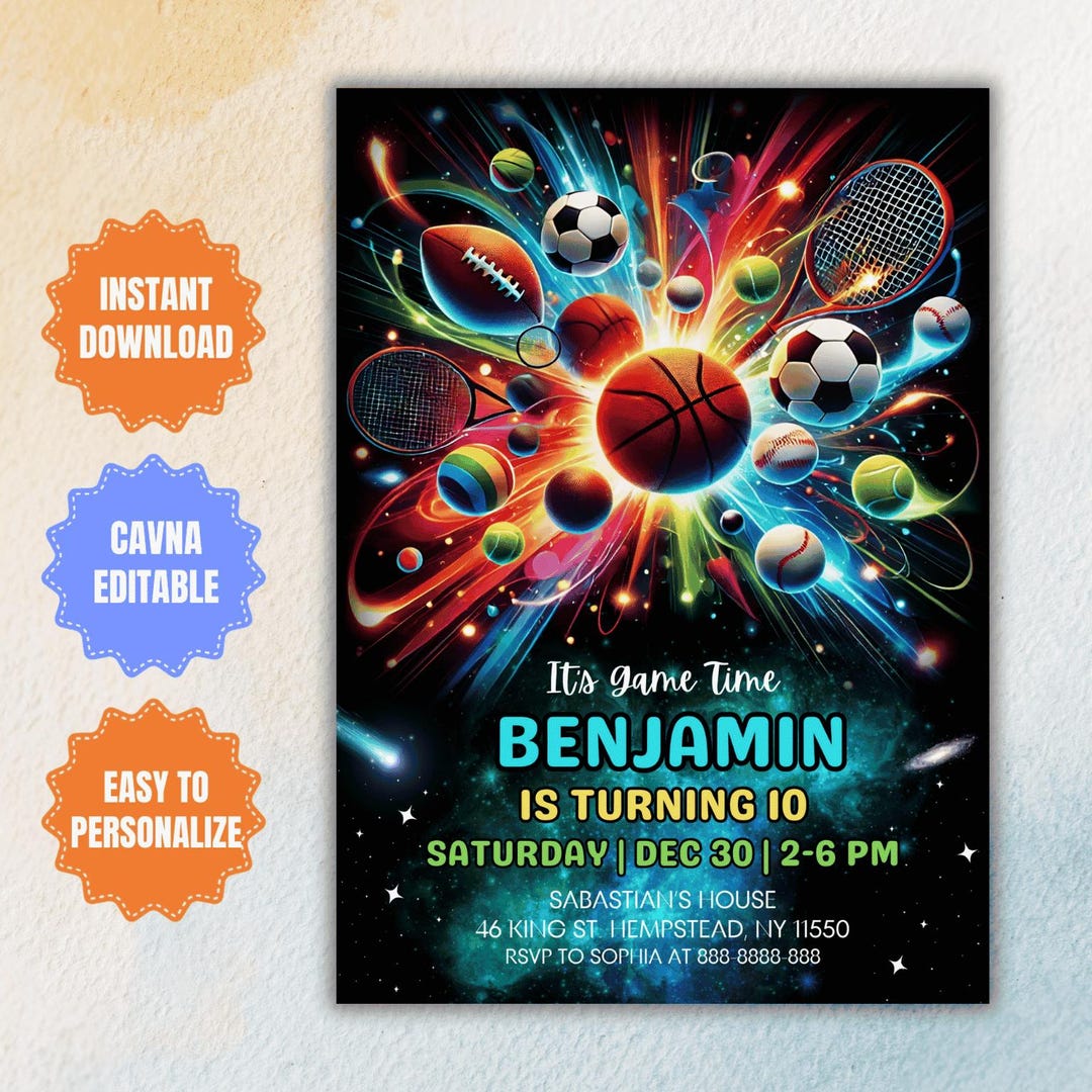 Editable Sports Invitation, Football Sports Invites, Basketball Sports ...