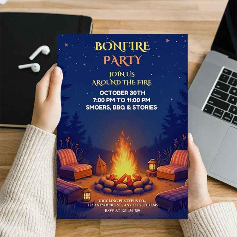Editable Backyard Bonfire Invite, Backyard Bonfire Party Invitation ...