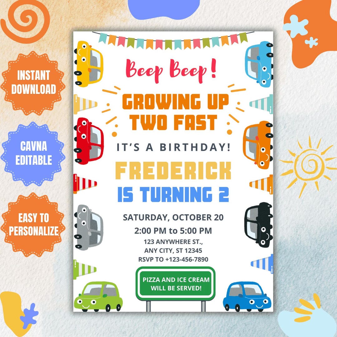 Editable Cars Birthday Invitation: Kids Transportation Party (digital ...